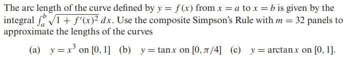 Solved The arc length of the curve defined by y = f(x) from | Chegg.com