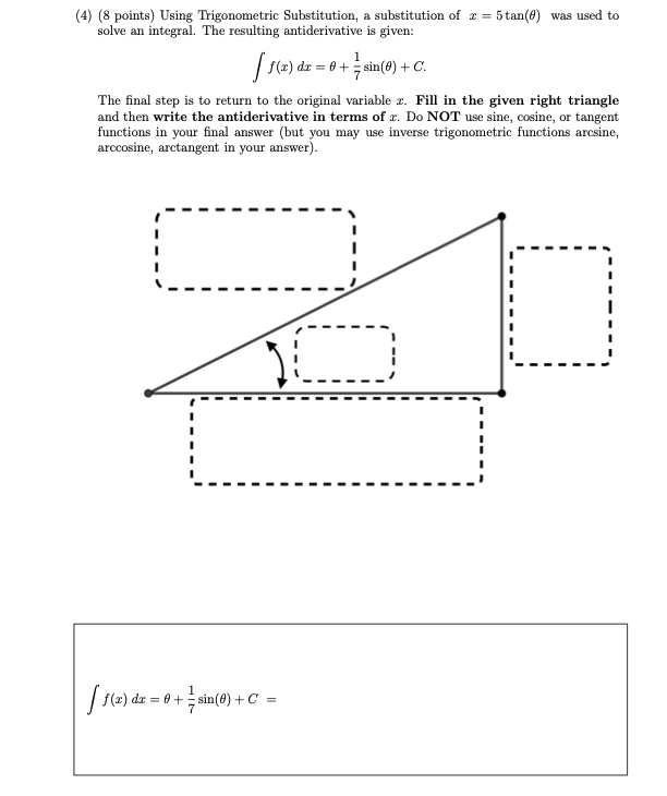 Solved (4) (8 points) Using Trigonometric Substitution, a | Chegg.com