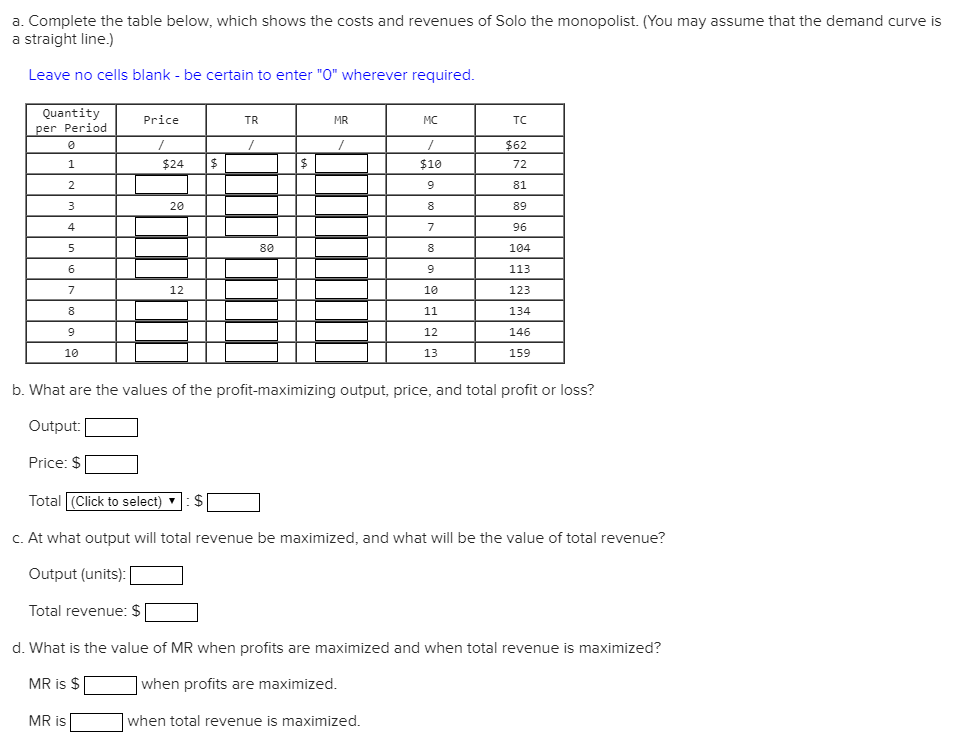 Solved a. Complete the table below, which shows the costs | Chegg.com