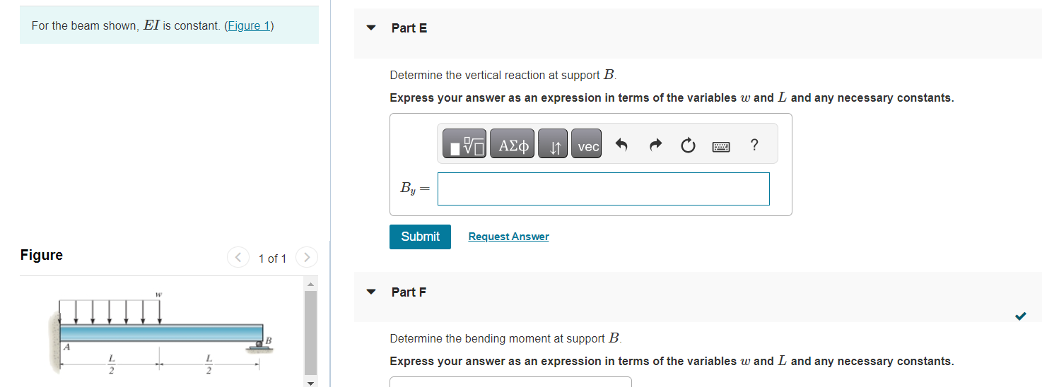 Solved For the beam shown, EI is constant. (Figure 1) Part E | Chegg.com