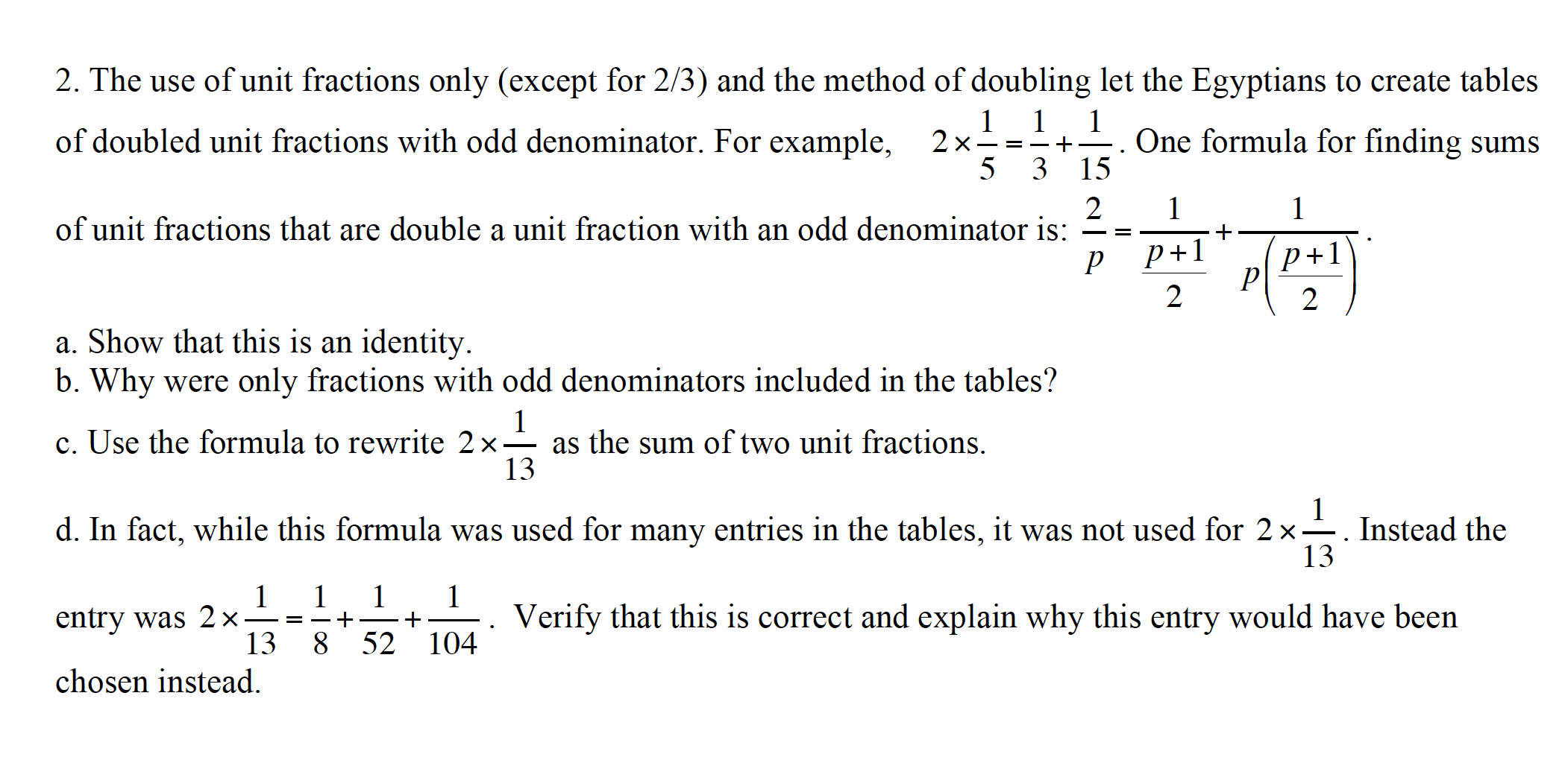 Solved + + P+1 moet P+1 2. The use of unit fractions only | Chegg.com