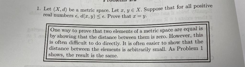 Solved 1. Let (X,d) be a metric space. Let x,y∈X. Suppose | Chegg.com