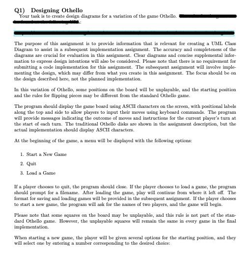 Solved Q1) Designing Othello Your task is to create design | Chegg.com