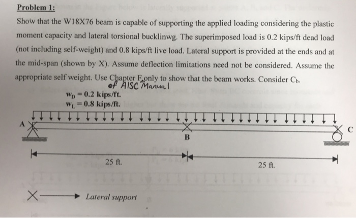 Solved Problem 1 Show that the W18X76 beam is capable of | Chegg.com
