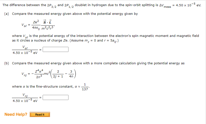 Solved The difference between the 2P3/2 and 2P1/2 doublet in | Chegg.com