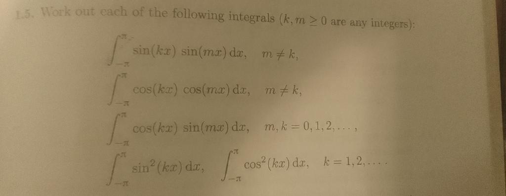 Solved 15. Work out each of the following integrals (k,m≥0 | Chegg.com