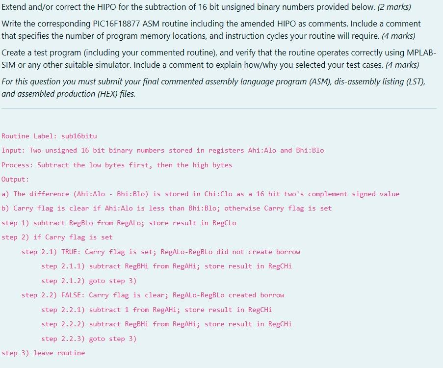 Solved Extend and/or correct the HIPO for the subtraction of | Chegg.com
