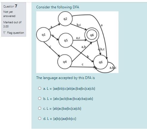 Solved Consider the following DFA Question 7 Not yet | Chegg.com