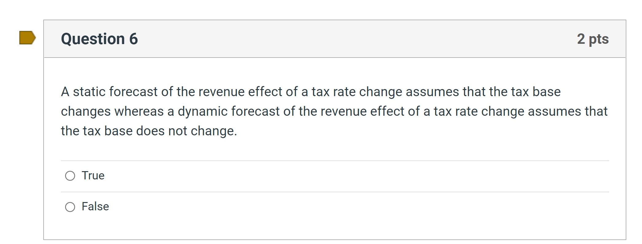 Solved Question 6 2 pts A static forecast of the revenue | Chegg.com