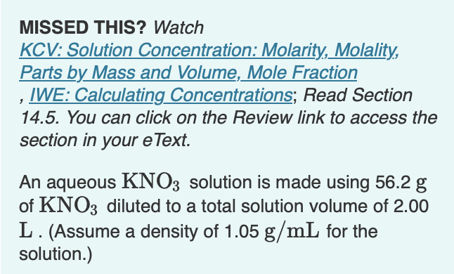 Solved MISSED THIS? Watch KCV: Solution Concentration: | Chegg.com
