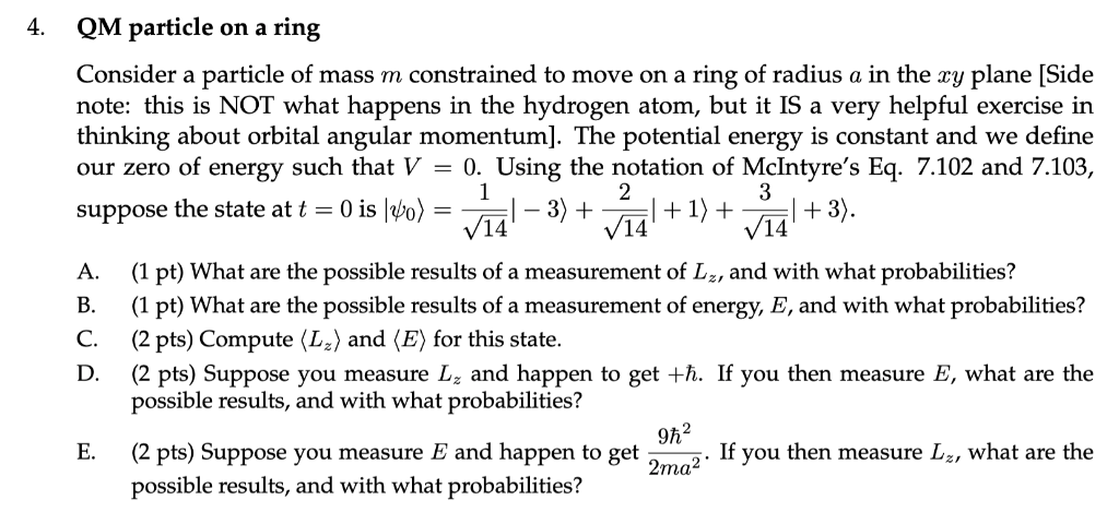 Solved 4. QM particle on a ring Consider a particle of mass | Chegg.com