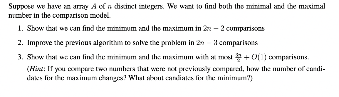 Solved Suppose we have an array A of n distinct integers. We | Chegg.com