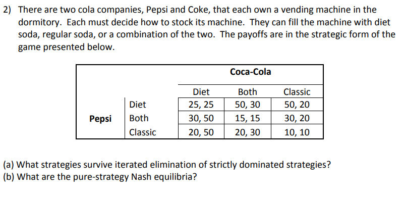 Solved 2) There are two cola companies, Pepsi and Coke, that | Chegg.com