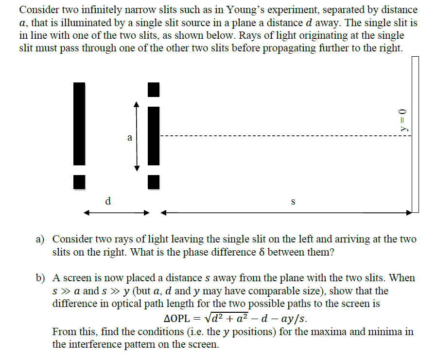 Solved Consider two infinitely narrow slits such as in | Chegg.com