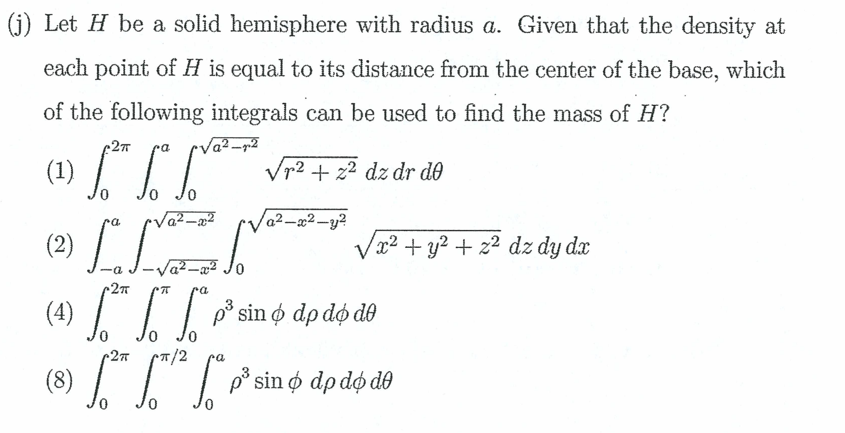 Solved (20 marks) In each multiple choice question below, | Chegg.com