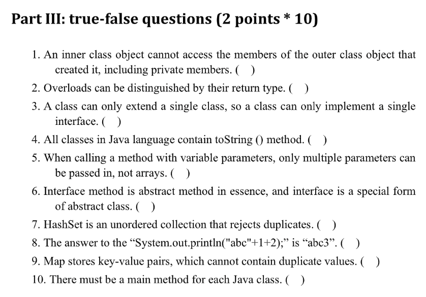 Solved Part III: true-false questions (2 points * 10) 1. An | Chegg.com