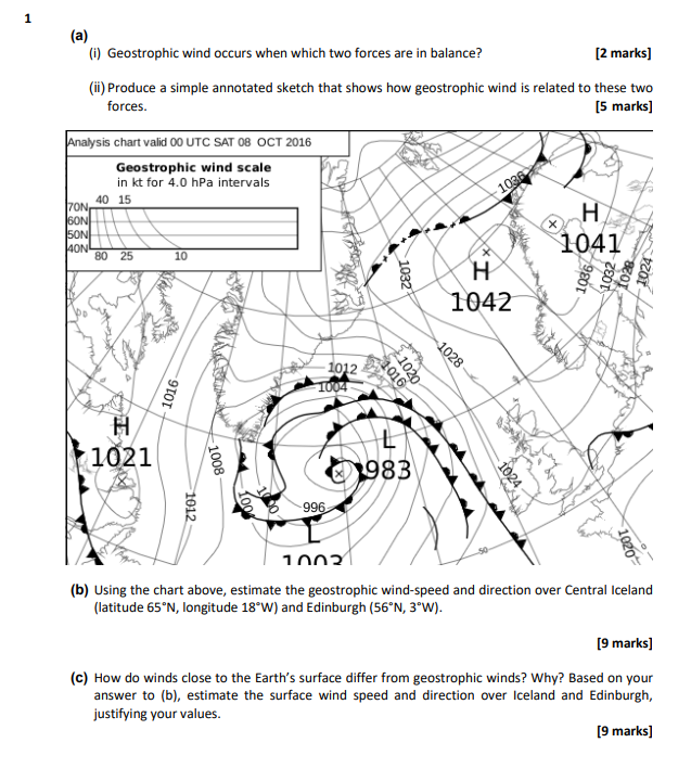 Solved (a) (i) Geostrophic wind occurs when which two forces | Chegg.com