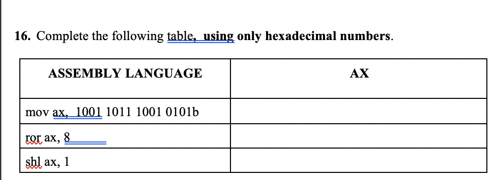 Solved 16. Complete the following table, using only | Chegg.com