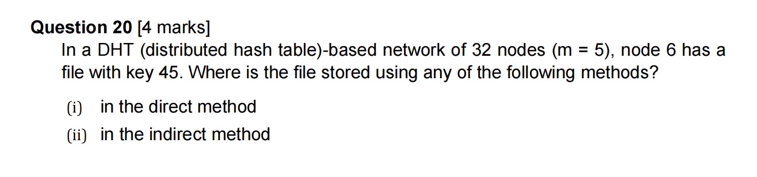 Solved Question 20 (4 marks] In a DHT (distributed hash | Chegg.com