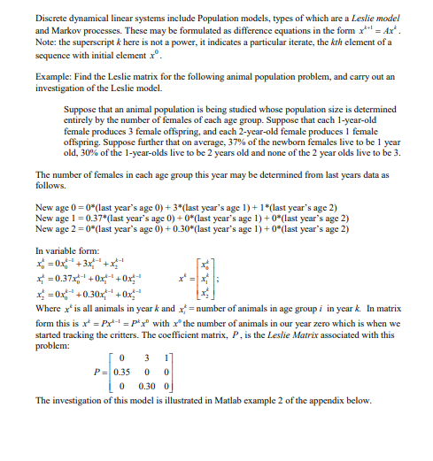 Solved Discrete dynamical linear systems include Population | Chegg.com