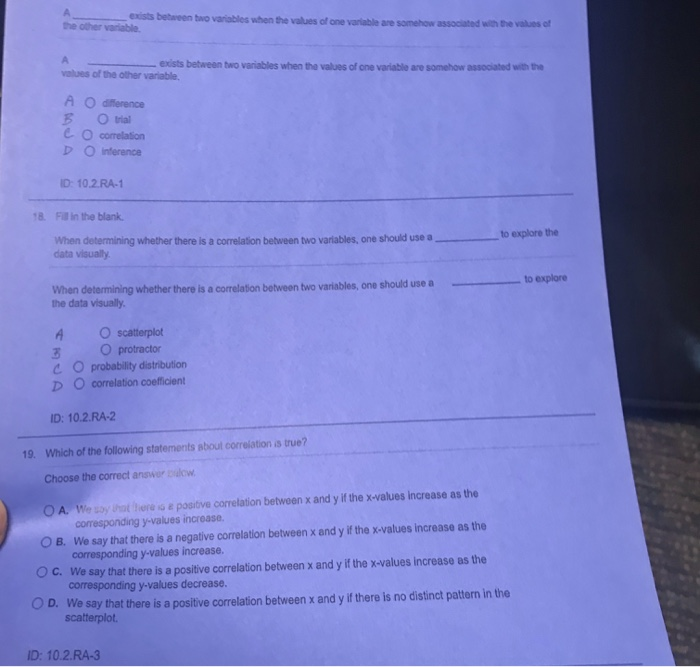 Solved exists between two variables when the values of one | Chegg.com