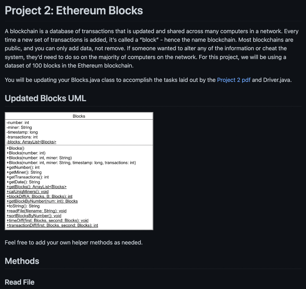 Project 2: Ethereum Blocks A blockchain is a database | Chegg.com