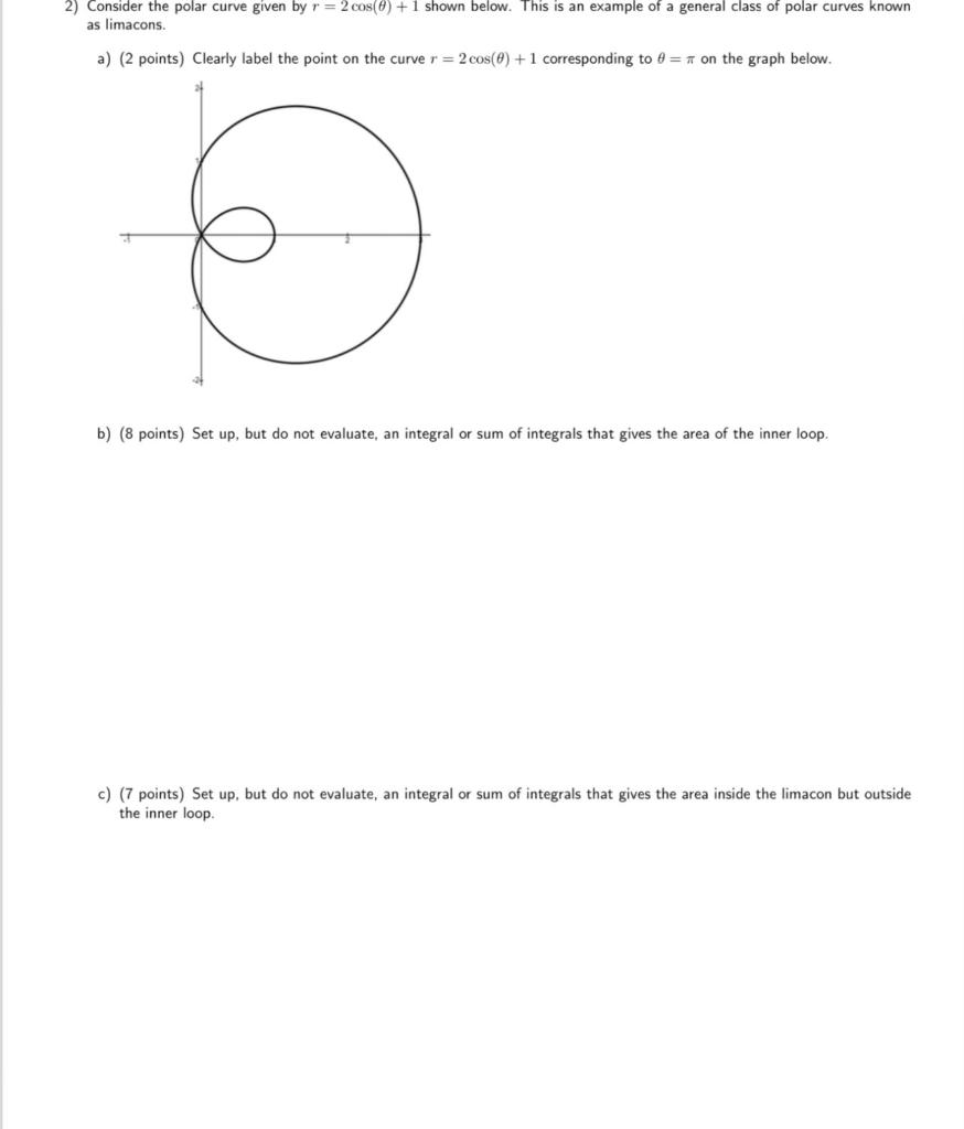 Solved 2) Consider the polar curve given by r=2cos(θ)+1 | Chegg.com