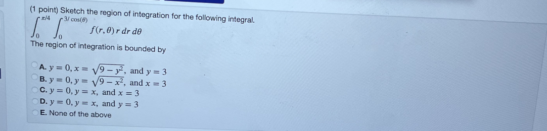 Solved (1 ﻿point) ﻿Sketch the region of integration for the | Chegg.com