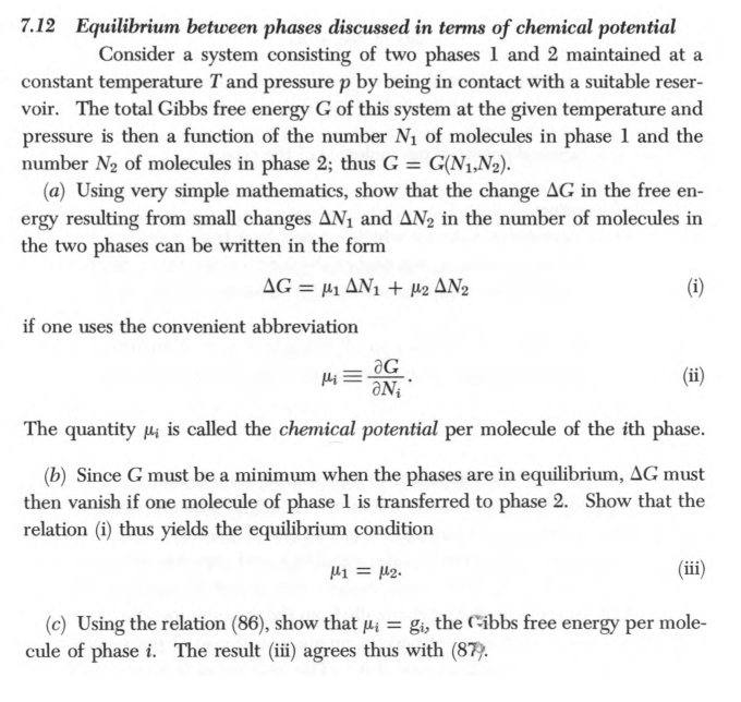 Solved 7.12 Equilibrium between phases discussed in terms of | Chegg.com
