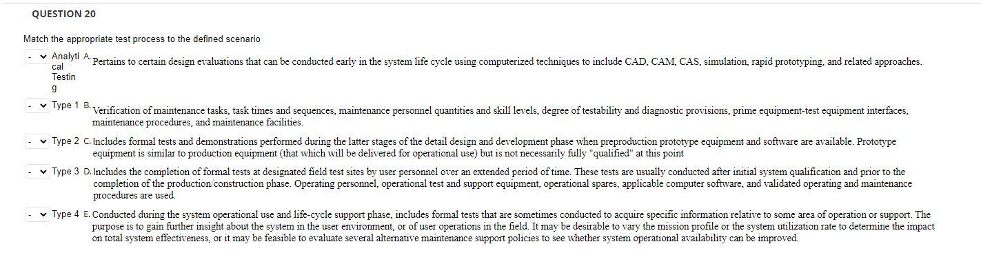 Solved Match the appropriate test process to the defined | Chegg.com