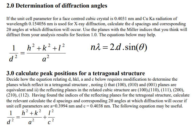 Solved 1.0 Determination of which planes diffract X-rays | Chegg.com