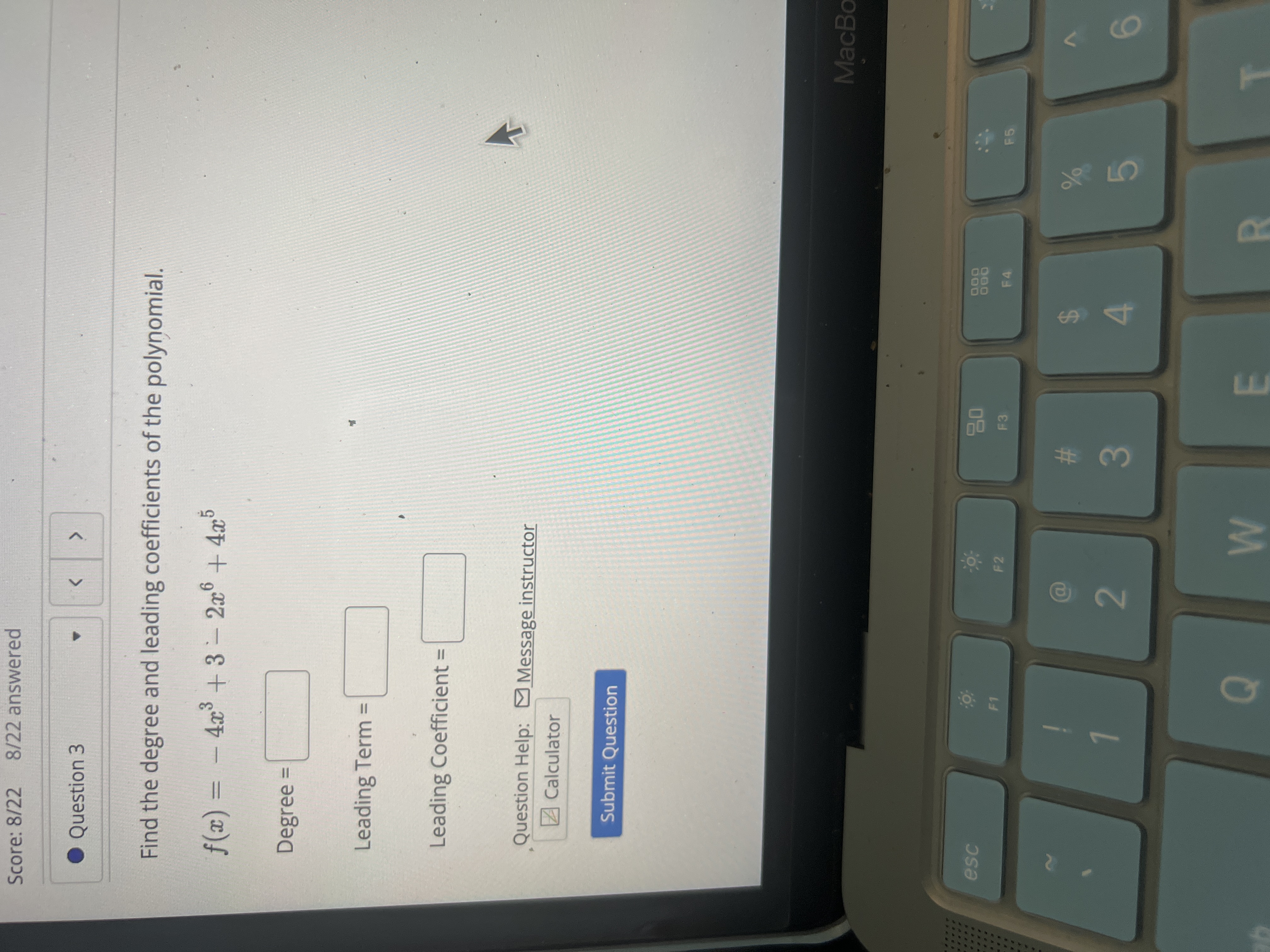 Solved Find the degree and leading coefficients of the | Chegg.com