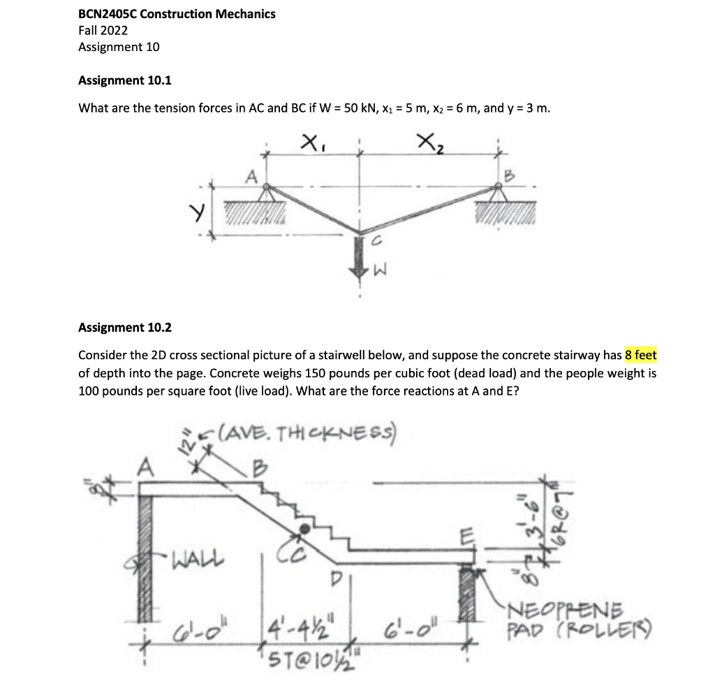 Solved BCN2405C Construction Mechanics Fall 2022 Assignment | Chegg.com
