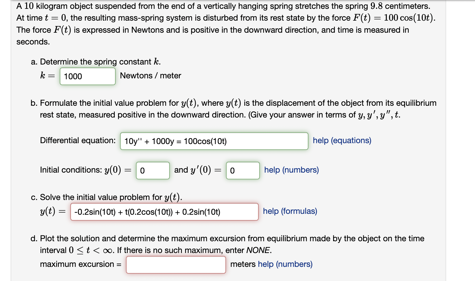 Solved A 10 ﻿kilogram object suspended from the end of a | Chegg.com