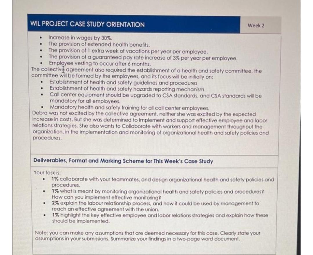 Solved WIL PROJECT CASE STUDY ORIENTATION Week 2 Applicable | Chegg.com