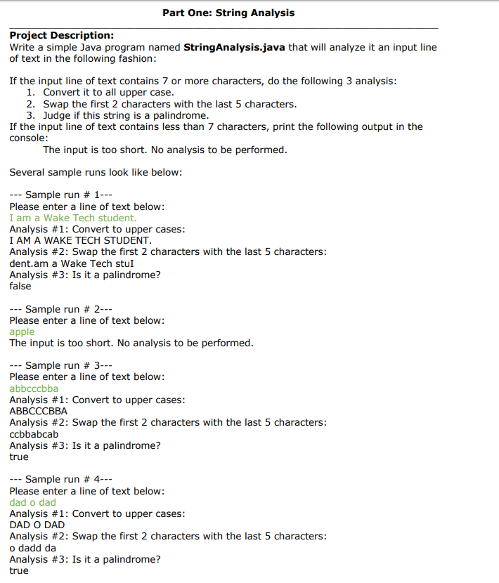 Solved Part One: String Analysis Project Description: Write | Chegg.com