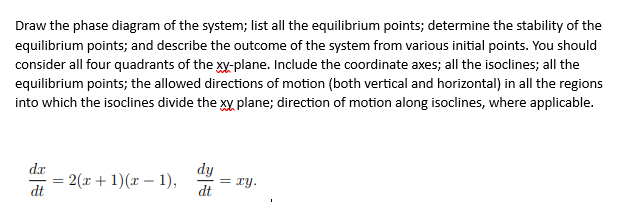 Solved Draw the phase diagram of the system; list all the | Chegg.com