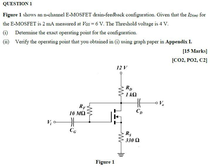 Solved Figure 1 shows an n-channel E-MOSFET drain-feedback | Chegg.com