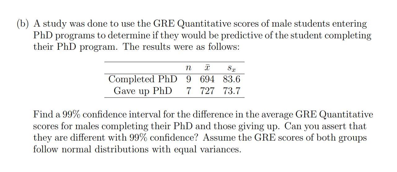 Solved (b) A study was done to use the GRE Quantitative | Chegg.com