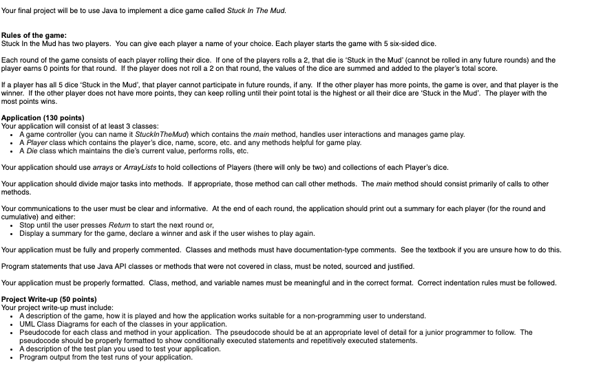 Solved Your final project will be to use Java to implement a | Chegg.com