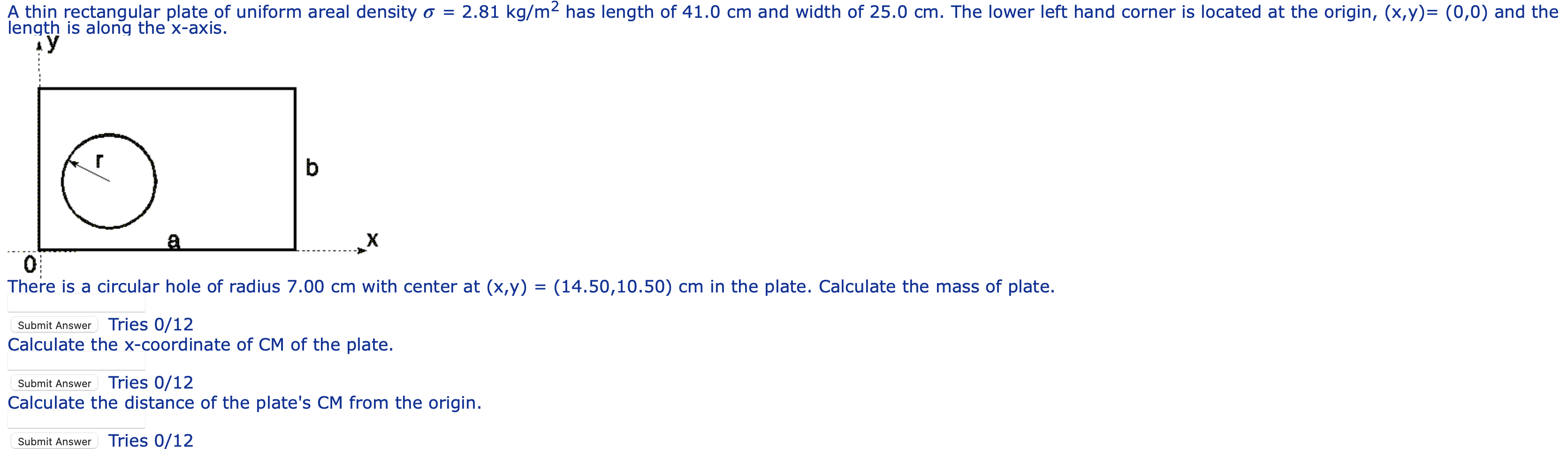 Solved A thin rectangular plate of uniform areal density | Chegg.com