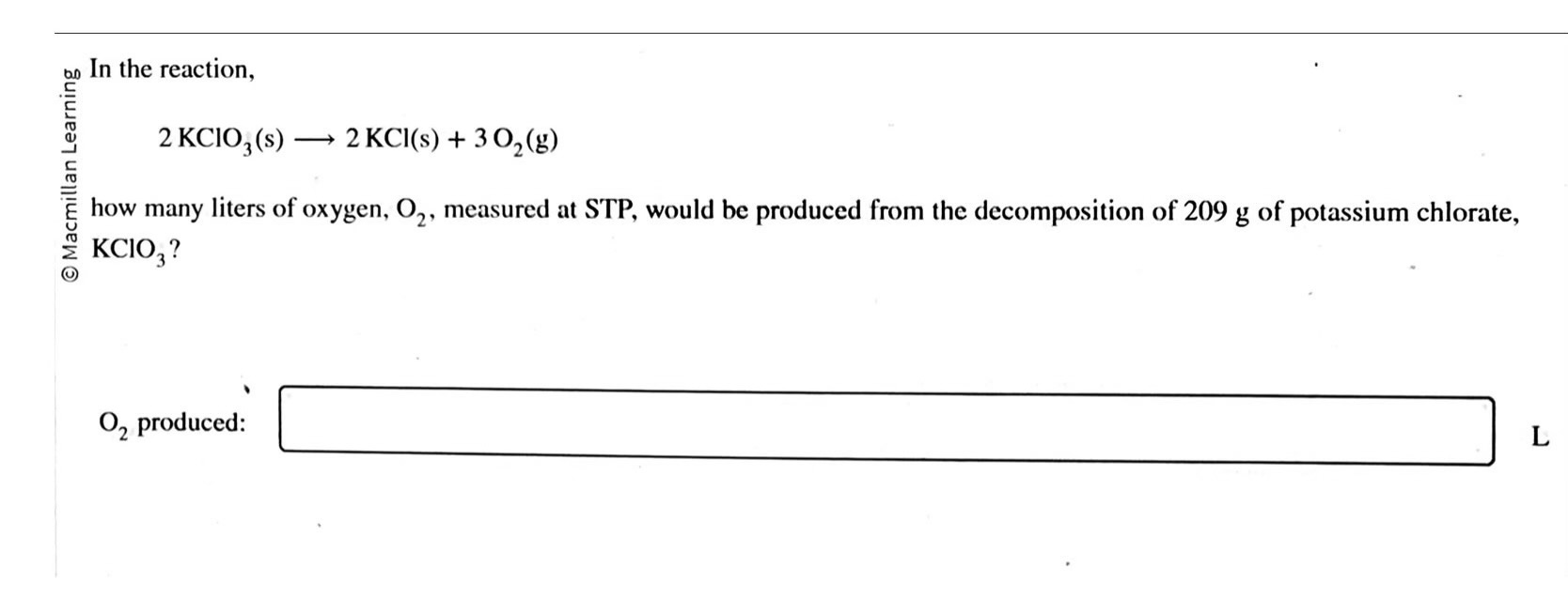 Solved In the reaction, 2KClO3( s) 2KCl(s)+3O2( g) how many | Chegg.com
