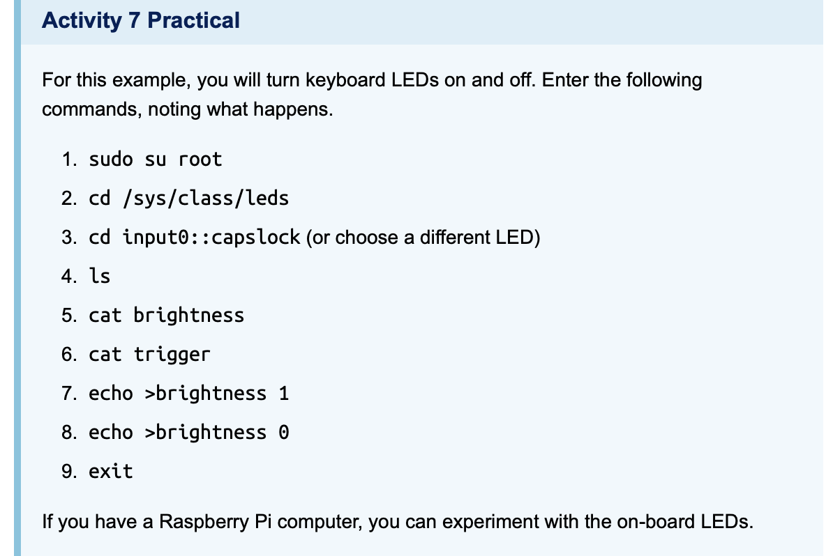 Solved For this example, you will turn keyboard LEDs on and | Chegg.com