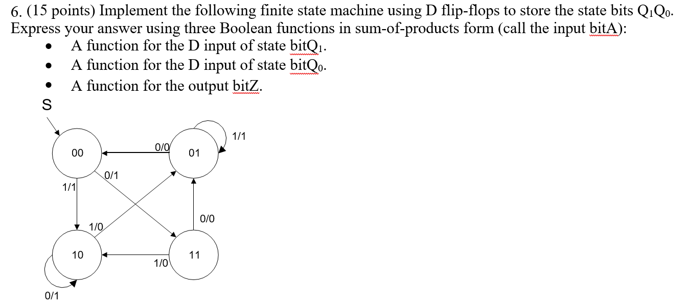 Solved 6. (15 points) Implement the following finite state | Chegg.com