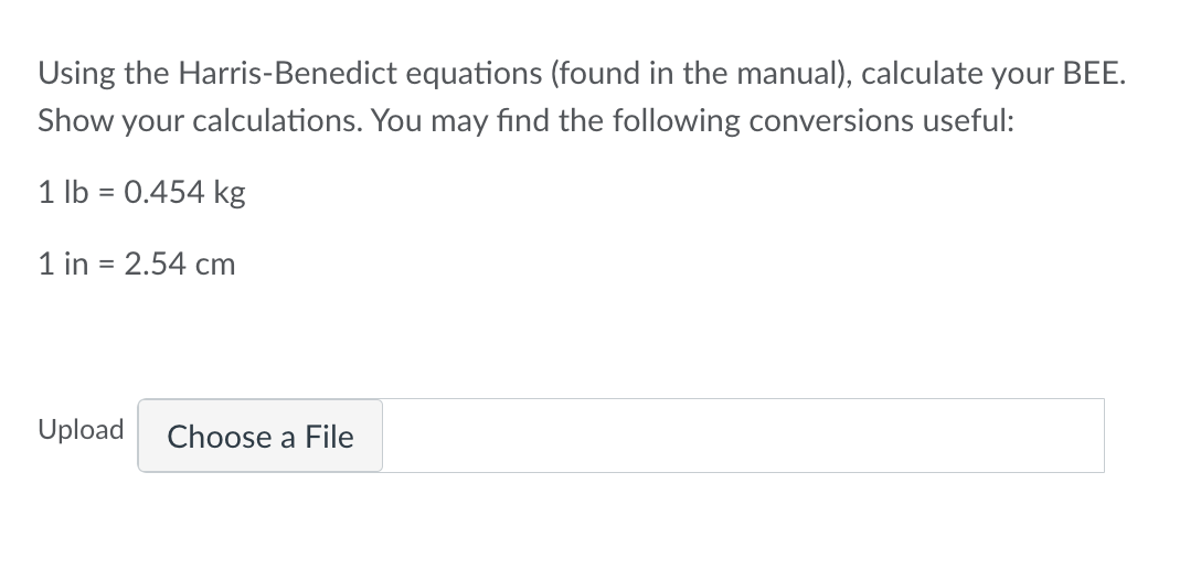 Solved Using the Harris-Benedict equations (found in the | Chegg.com
