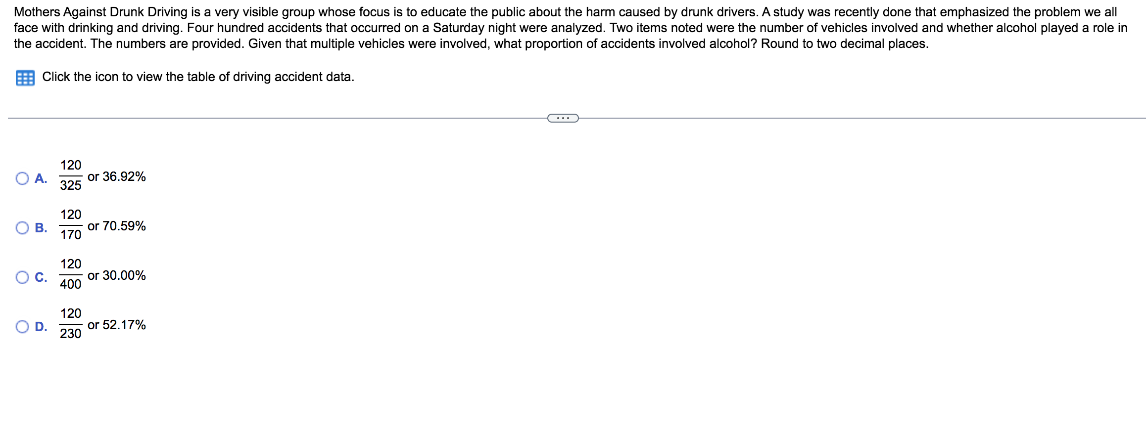 Solved Driving Accident Tablethe accident. The numbers are | Chegg.com