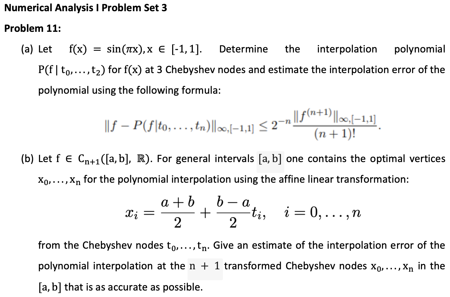 Numerical Analysis I Problem Set 3 Problem 11: (a) | Chegg.com
