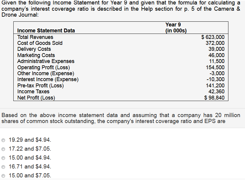 Solved Given the following Income Statement for Year 9 and | Chegg.com