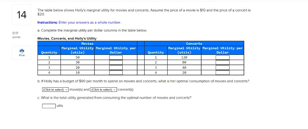 Solved The table below shows Holly's marginal utility for | Chegg.com