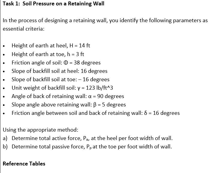 Solved Task 1: Soil Pressure on a Retaining Wall In the | Chegg.com